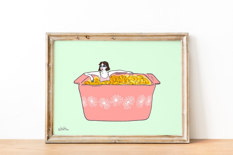 Pyrex Pink Daisy Mac N' Cheese Illustrated Wall Print - Etsy