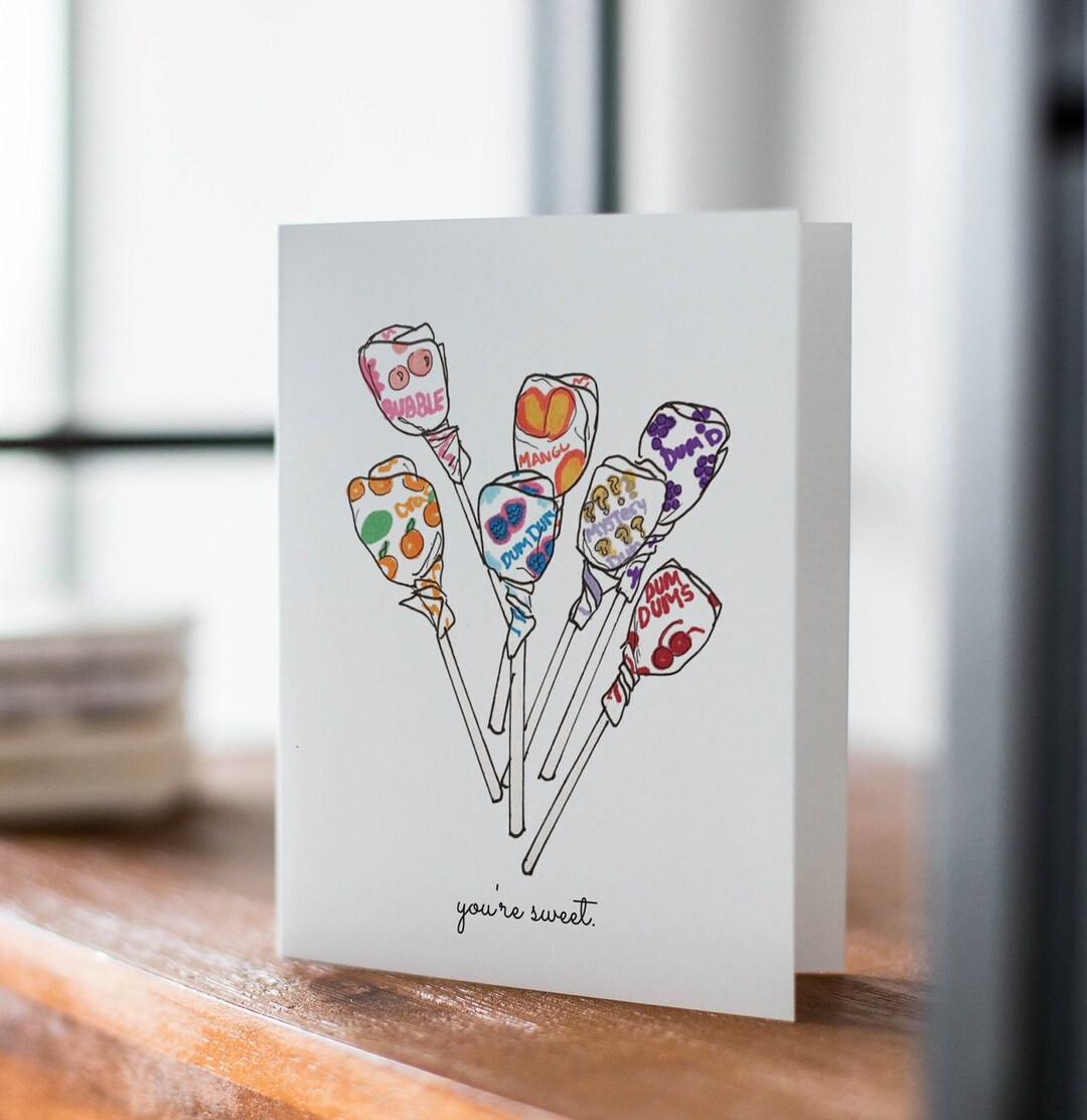 Dum Dum Lollipop Card, Candy Card, Sweet Card, Unique Hand Illustration ...
