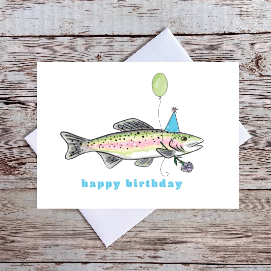 Fish Birthday Card Hand Illustrated - Etsy