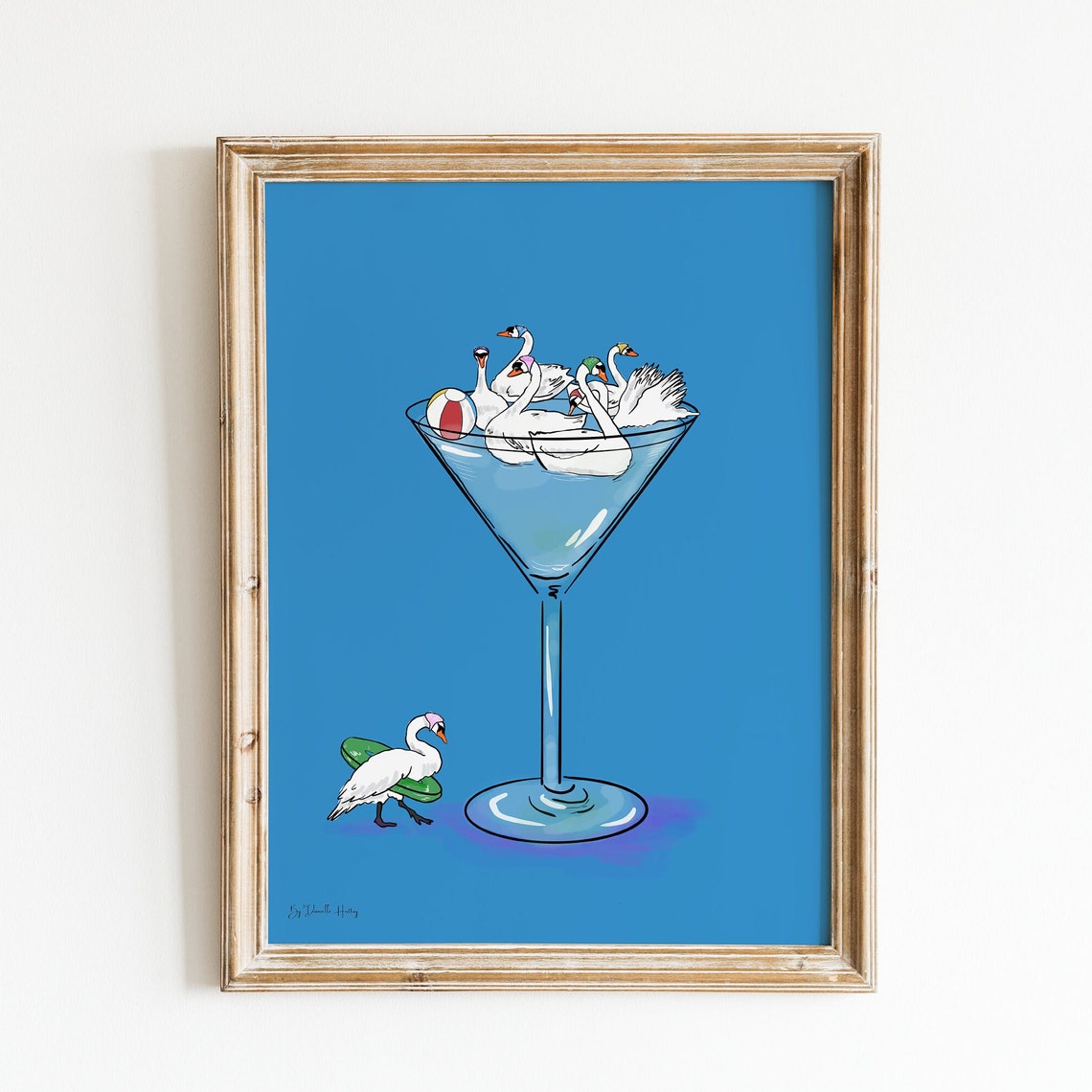 Martini Wall Art, Swan Illustration Decor, Bar Cart Art, Bird Wall ...