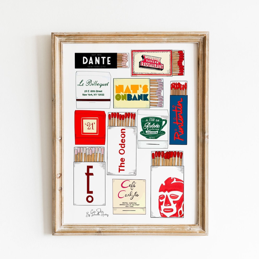 NYC Matches Illustration, Iconic Matchbook Art New York City Restaurant ...