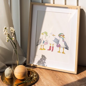 Whimsical Seagull Illustrated Wall Art Print Fashionable Birds, Cute ...