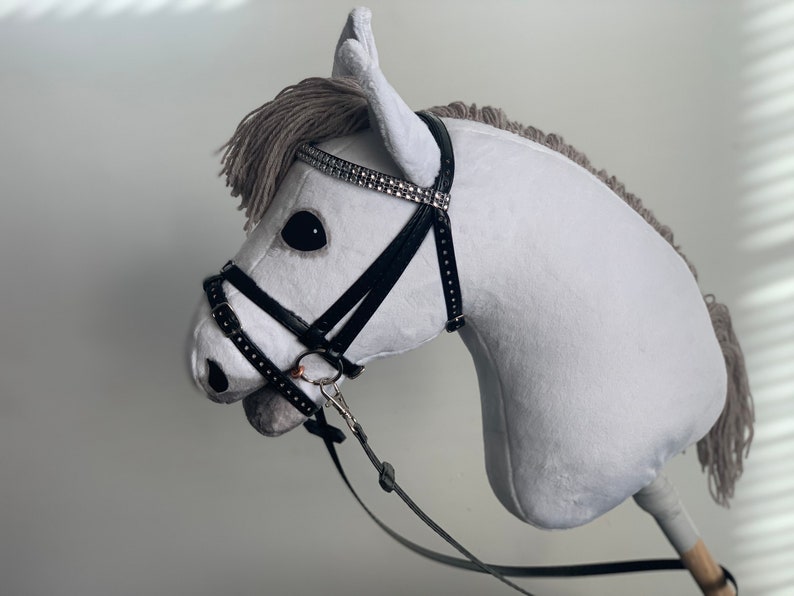 White Hobby Horse With Gray Mane and Shadows With Bridle and Reins - Etsy