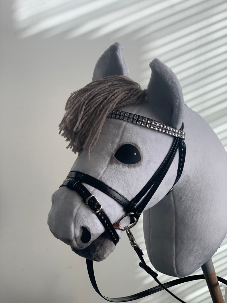 White Hobby Horse With Gray Mane and Shadows With Bridle and Reins - Etsy