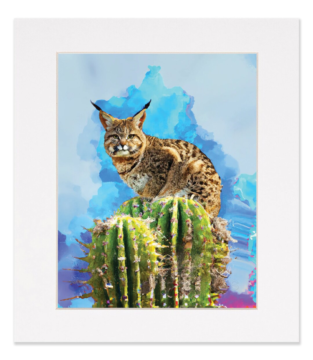 BOBCAT ON CACTUS, Nature Art, Watercolor Style Art, Bobcat Print - Etsy