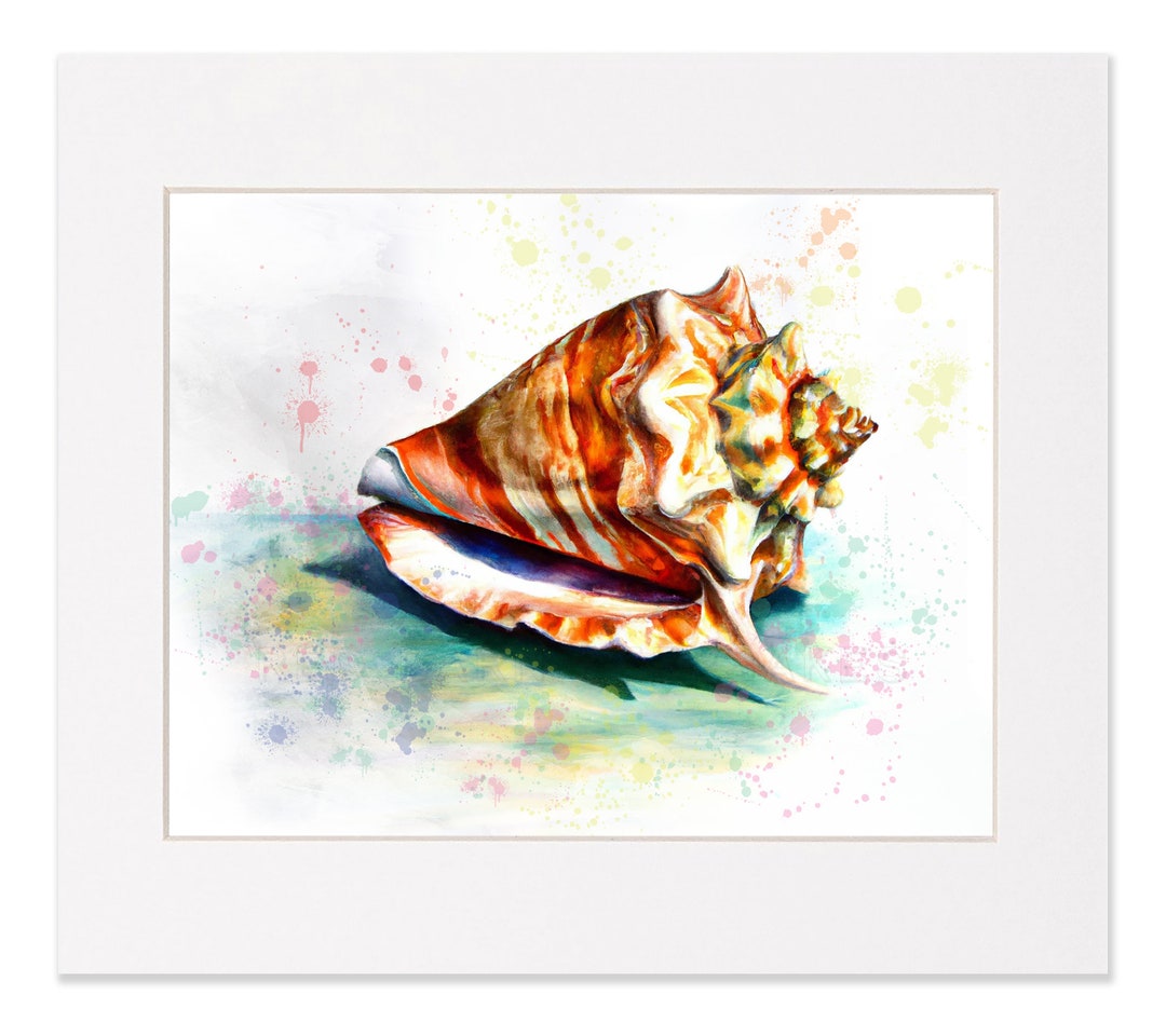 CONCH SHELL, Nature Art, Watercolor Style Art, Sea Shell Print, Ocean ...
