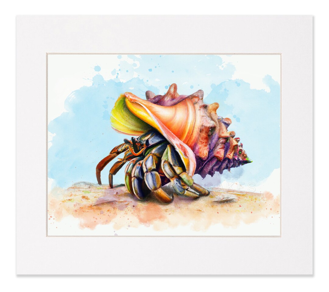 HERMIT CRAB, Nature Art, Watercolor Style Art, Sea Shell Print, Ocean ...