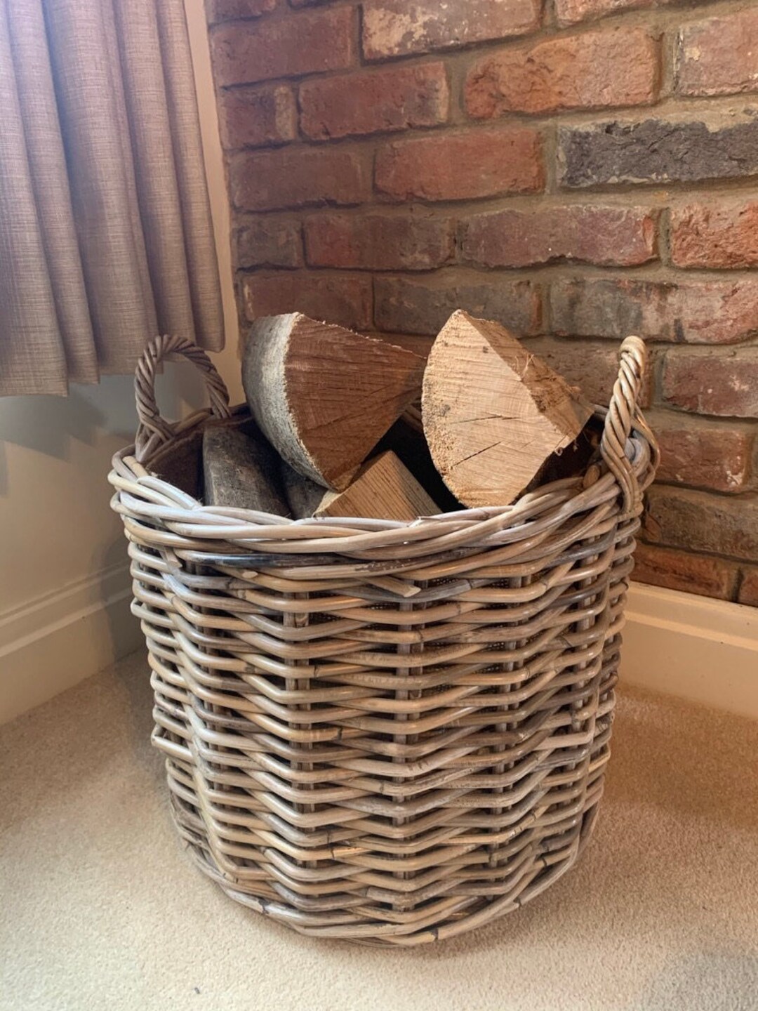 Premium Hessian Lined Round Rattan Log Basket - Etsy