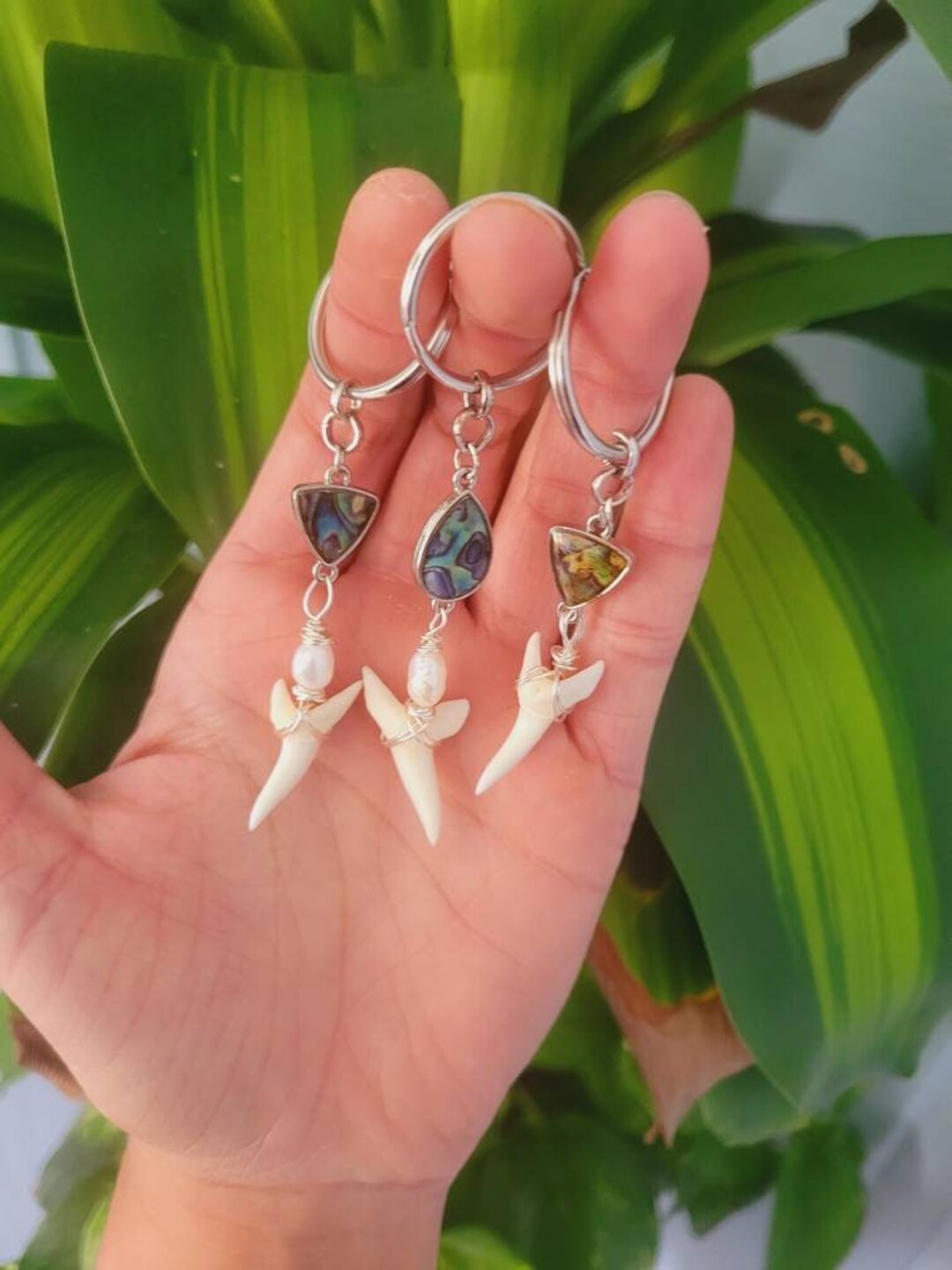 Mako Shark Tooth Key Chain Abalone Shell Charm Pearl - Etsy