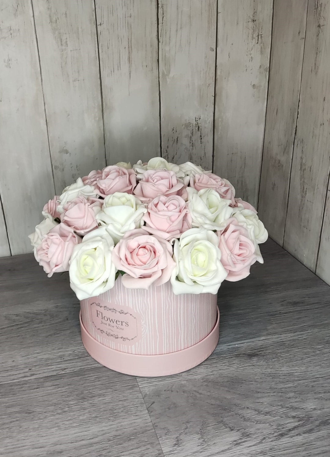 Flowers Hat Box, Antique Pink and White Foam Rose Hat Box, Mothers Day ...