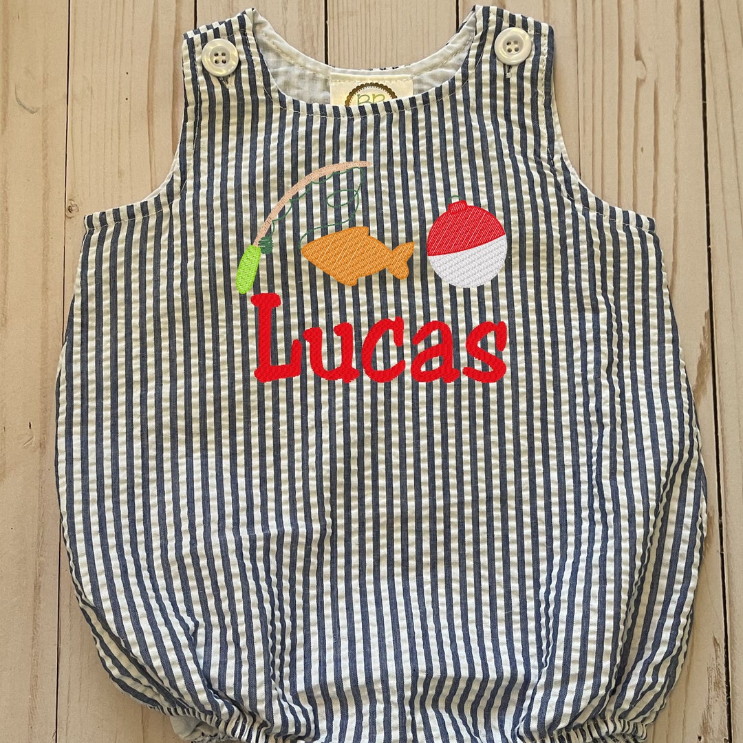Personalized Summer Boy's Bubble Suit, Blue and White Seersucker Body ...