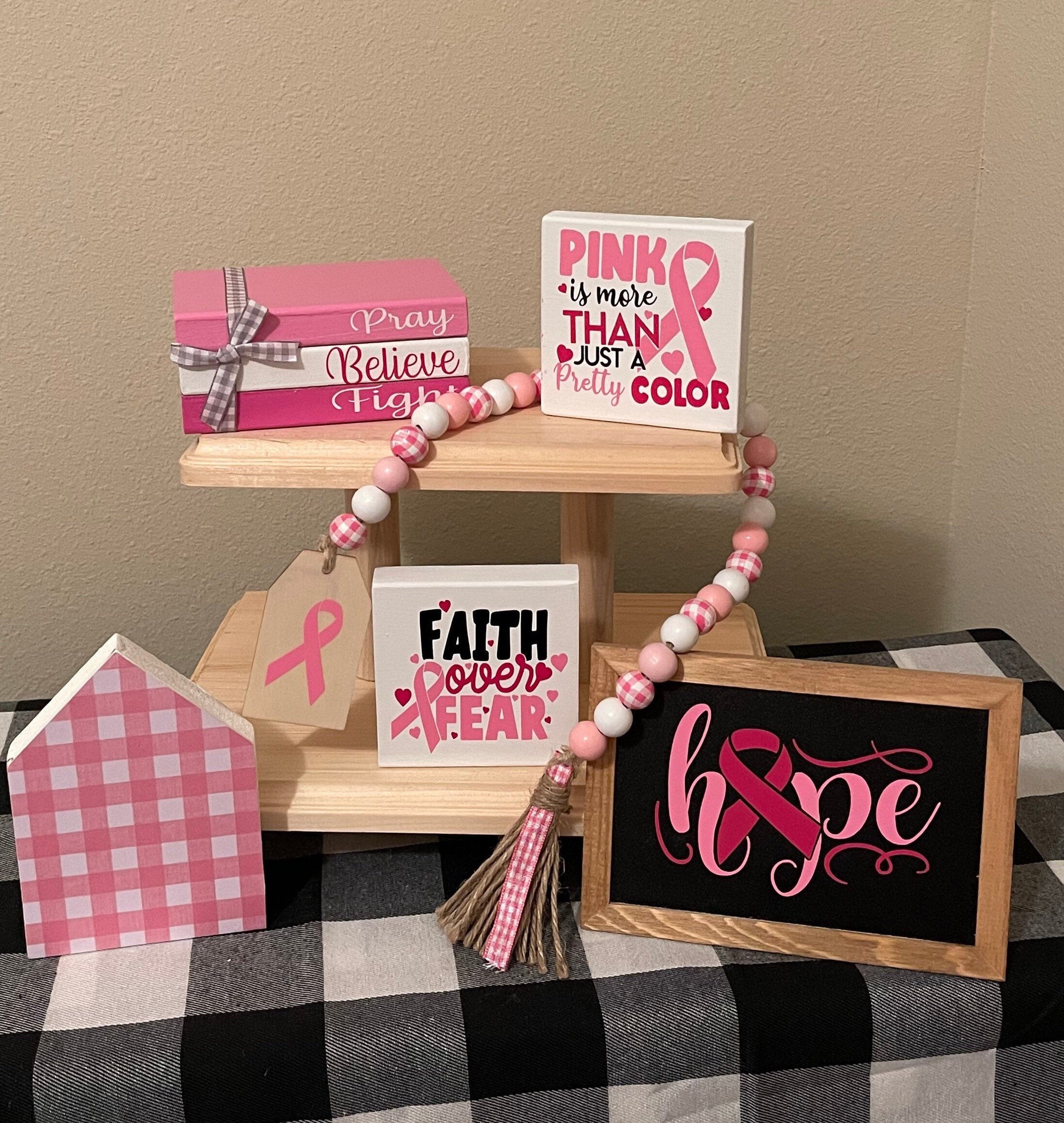 Tiered Tray Decor, Breast Cancer Awareness Tiered Tray, Pink Tiered ...