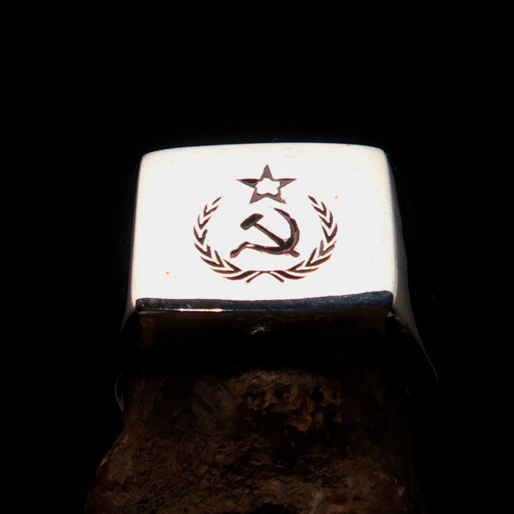 Square Shaped Communist Pinky Ring Red Star Hammer Sickle Crest ...
