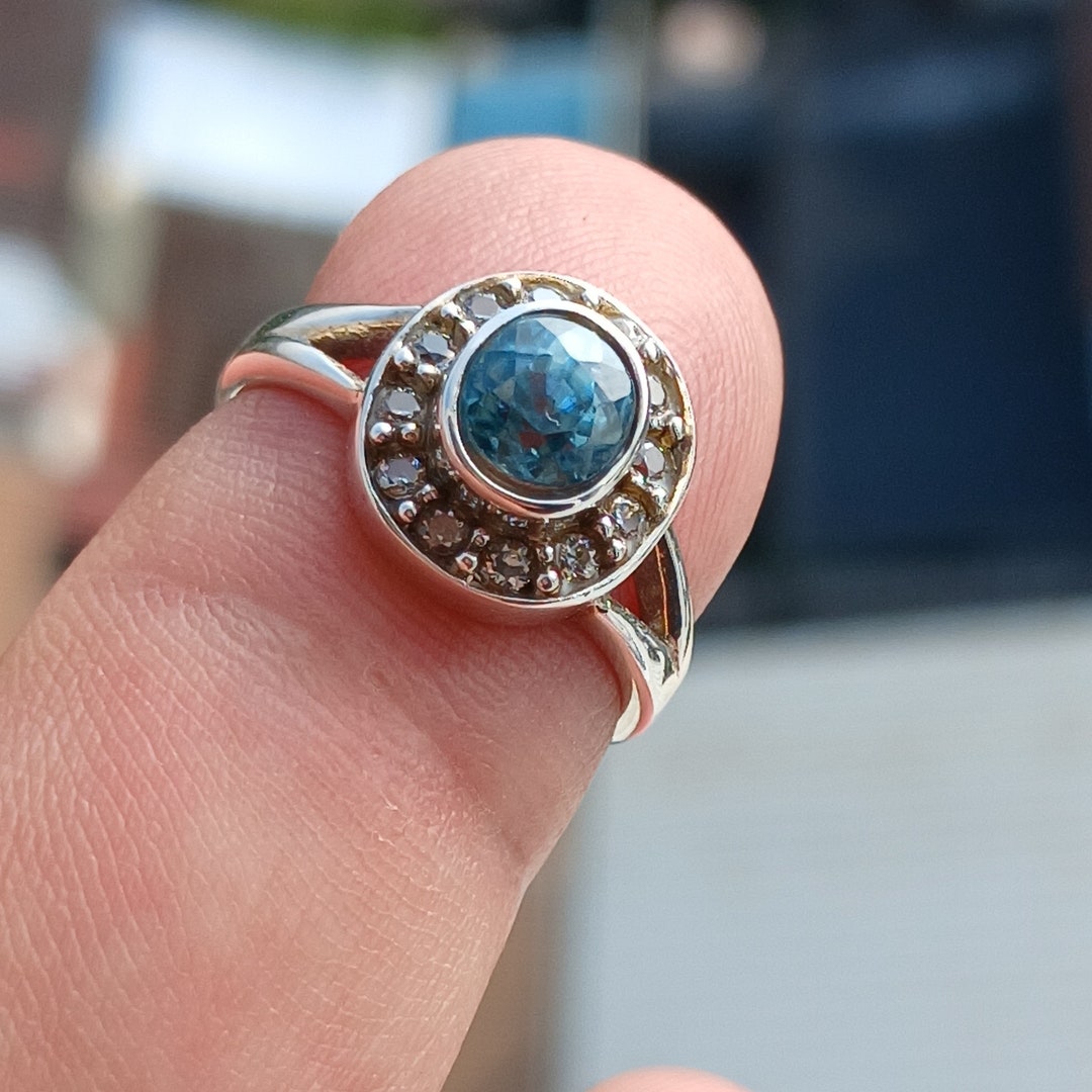 Natural Blue Zircon Ring, Sterling Silver Cocktail Ring, Oval Cut Blue ...