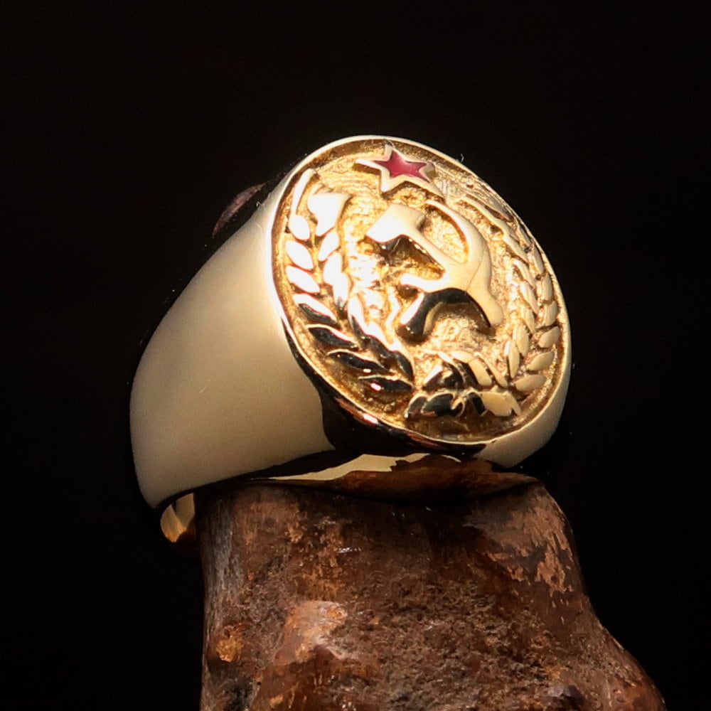 Oval Shaped Communist Costume Pinky Ring Red Star Hammer Sickle Crest ...