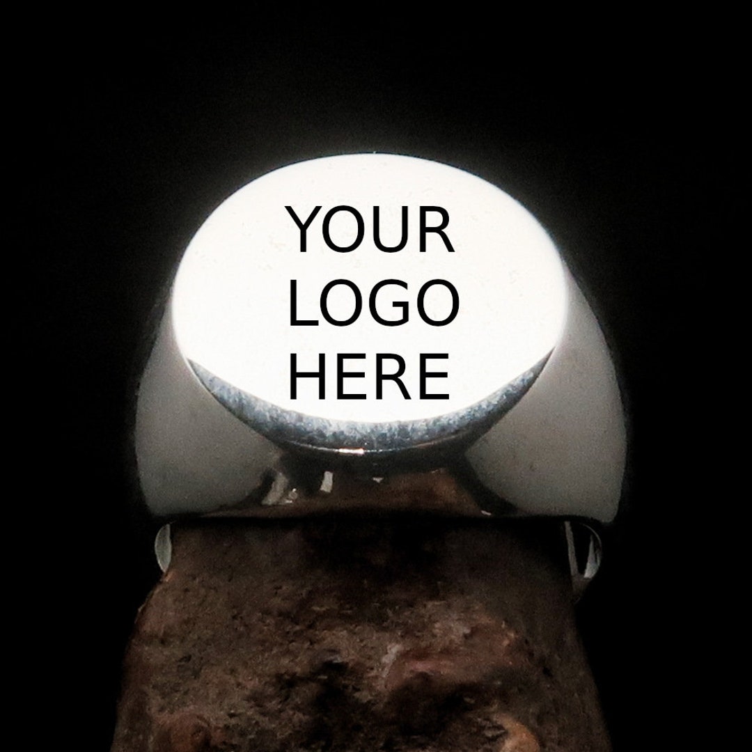 Men's Sterling Silver Ring, Custom Logo Ring, Round Initial Ring ...