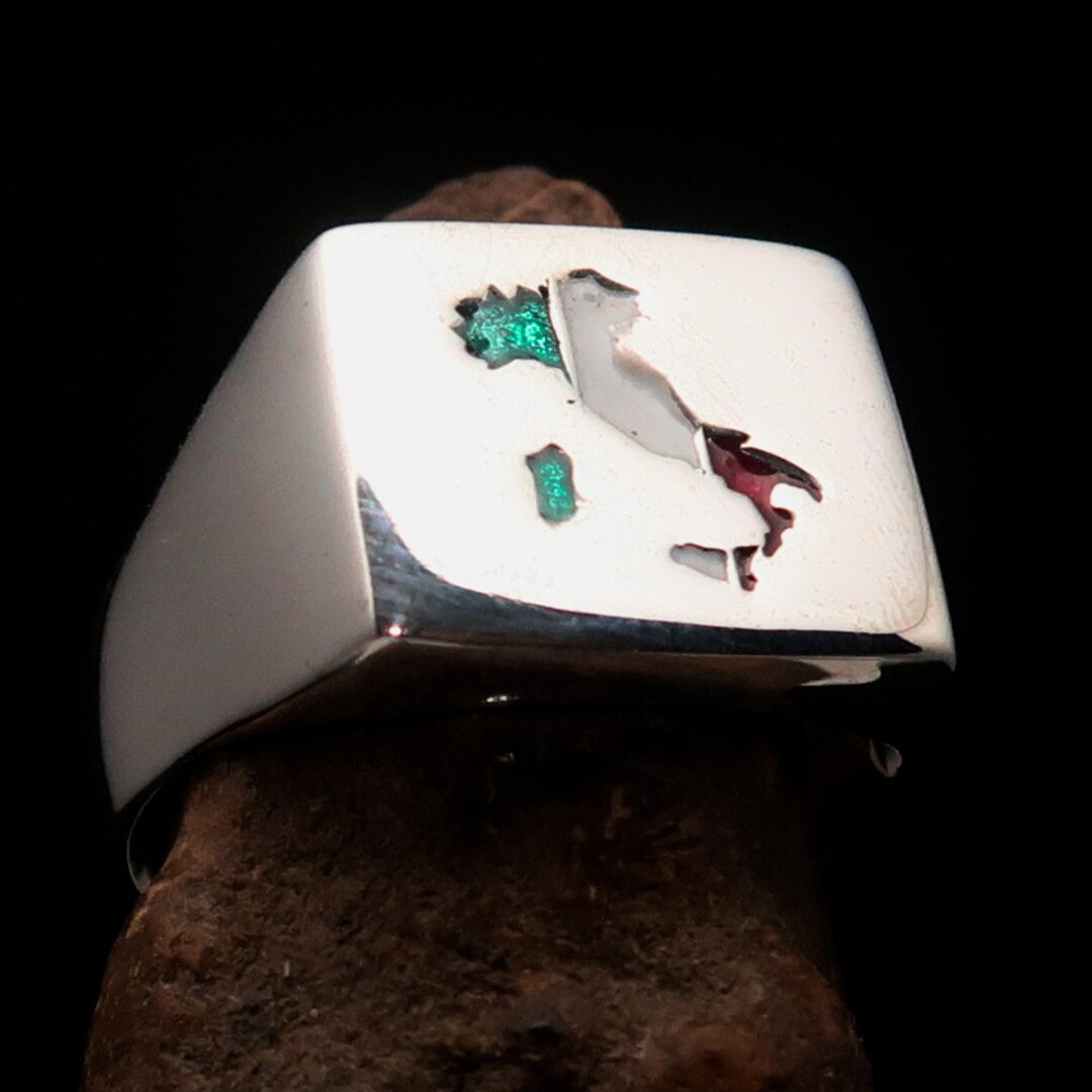 Italian Flag Ring, Square Shaped Ring, Mirror Polished Sterling Silver ...