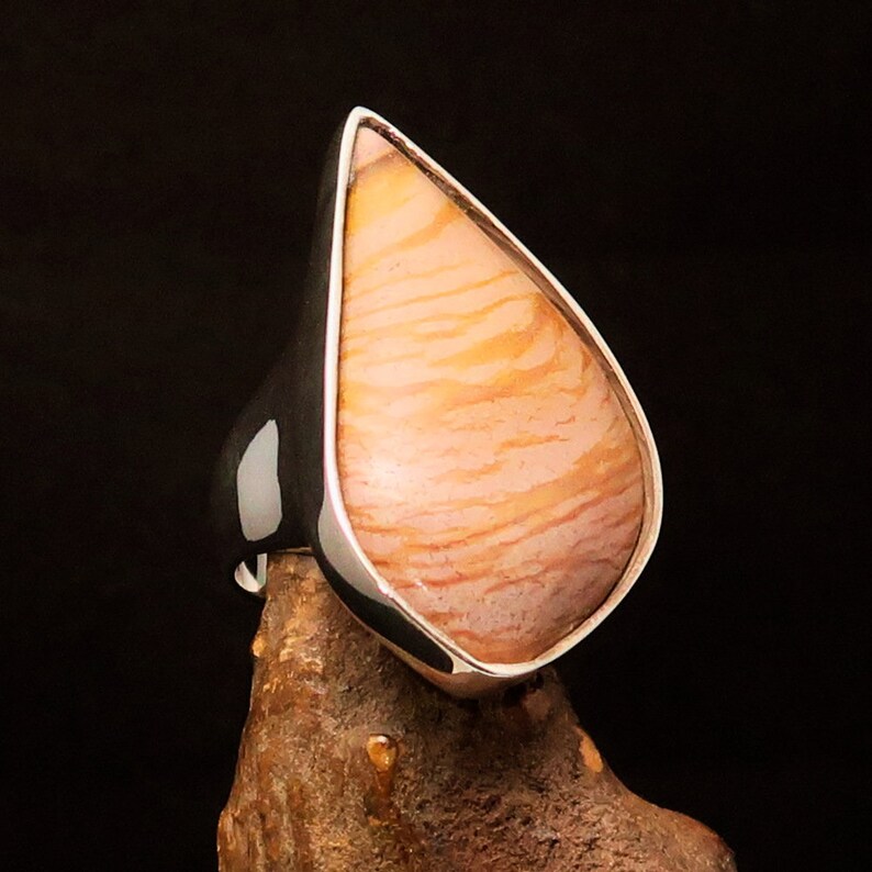 Sterling Silver Ring with fancy shaped brown Agate Cabochon | Etsy