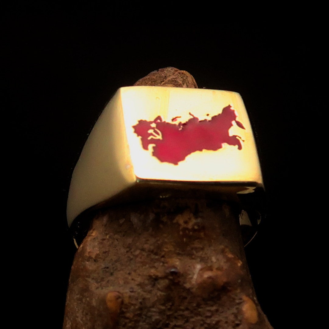 Soviet Flag Ring, Hammer Sickle Ring, Square Shaped Mirror Polished ...