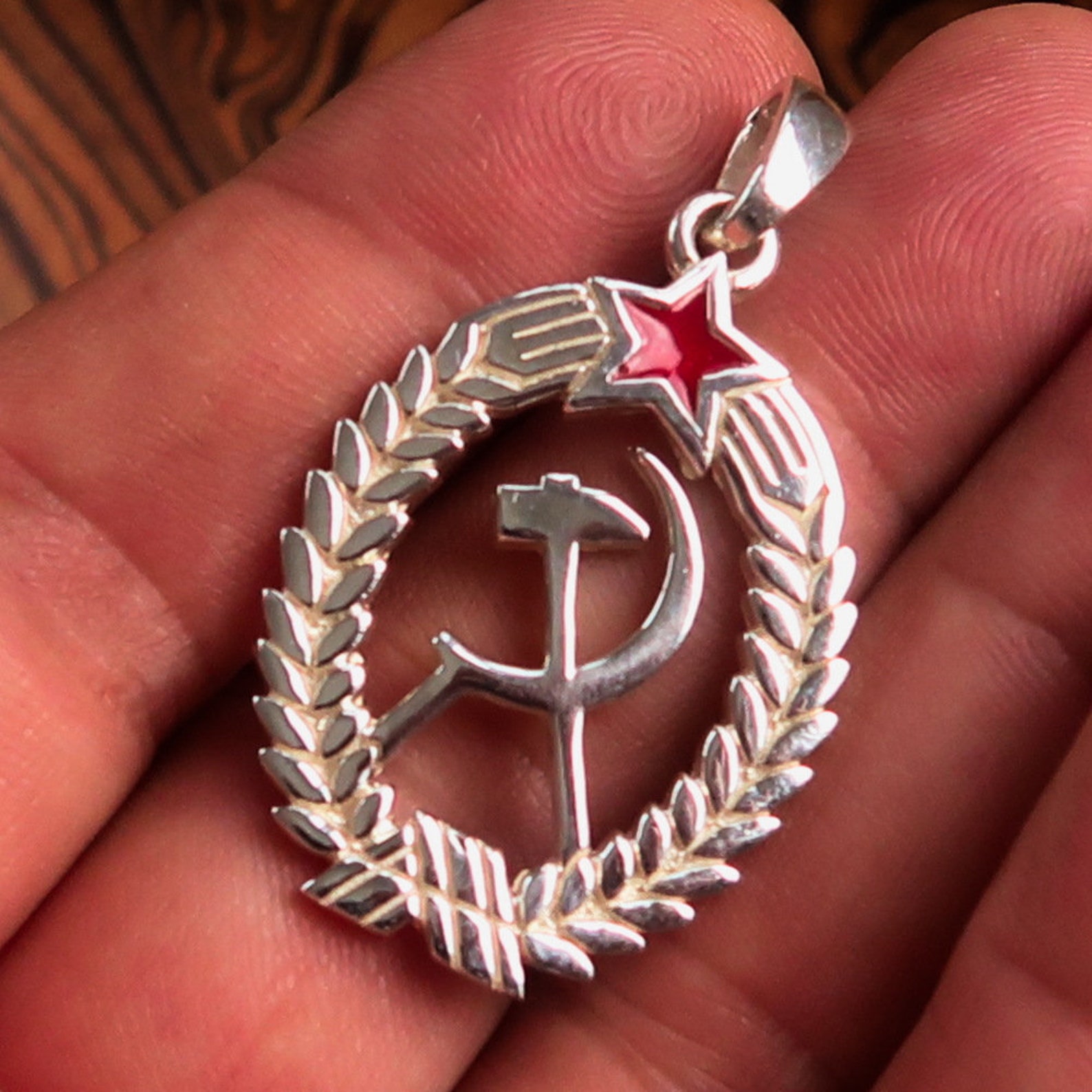 Red Star Sterling Silver Communist Crest Pendant Hammer and Sickle ...