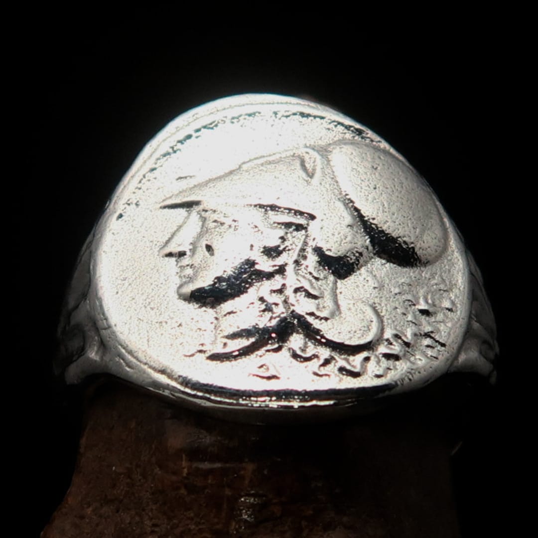 Men's Sterling Silver Ancient Corinthian Pinky Coin Ring Greek Goddess ...