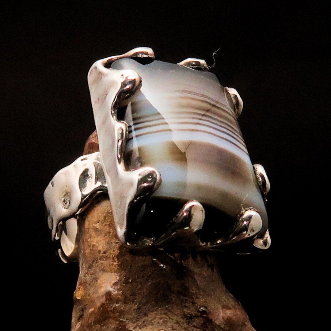 Elegant Handcrafted Black Agate Statement Ring in Sterling Silver ...