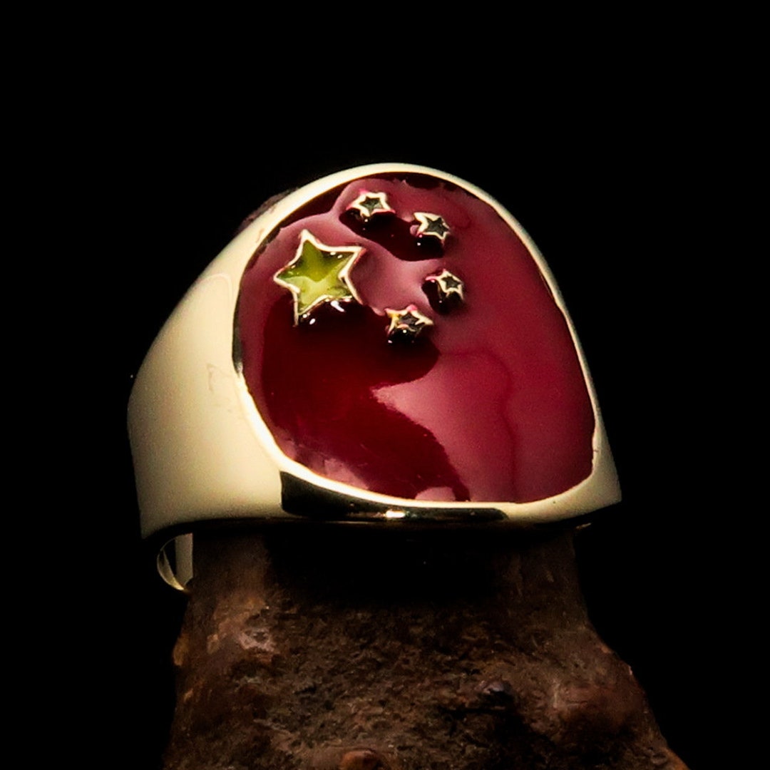 Chinese Flag Ring, Round Shaped Ring, Pinky Ring, Costume Ring, Flag of ...