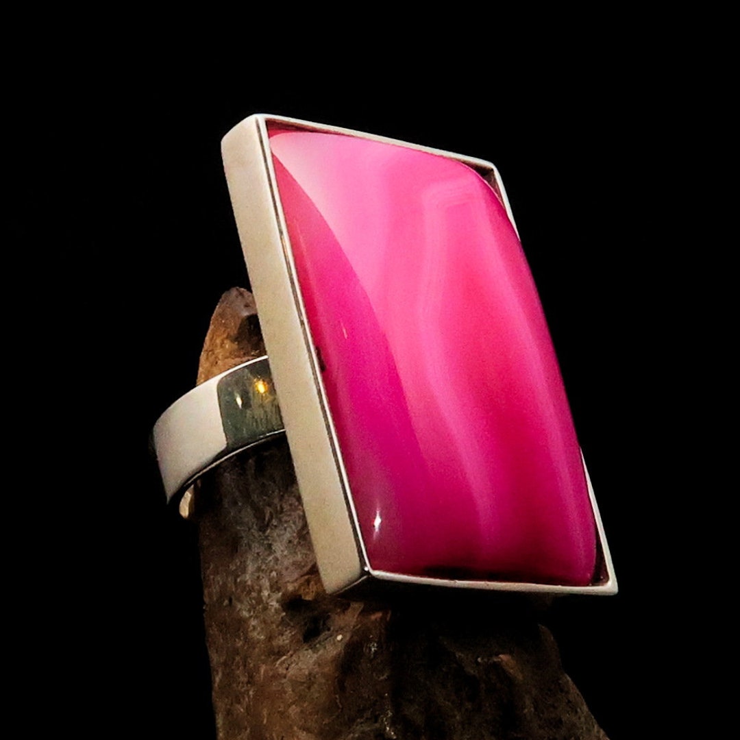 Pink Agate Ring, Sterling Silver Ring, Handmade Silver Ring, Unique ...