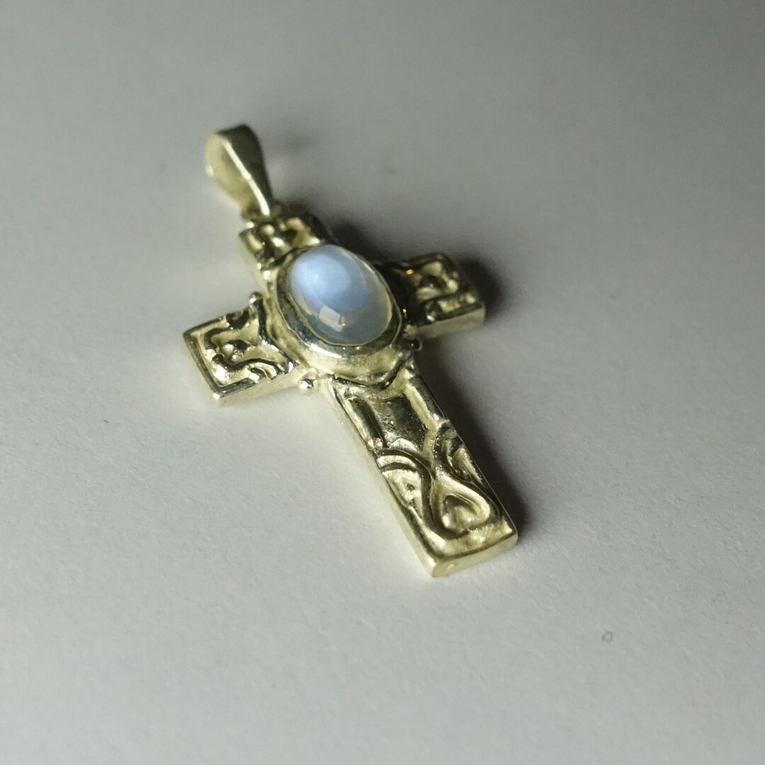 Divine Ceylon Moonstone Celtic Cross Pendant Sterling Silver Oval ...