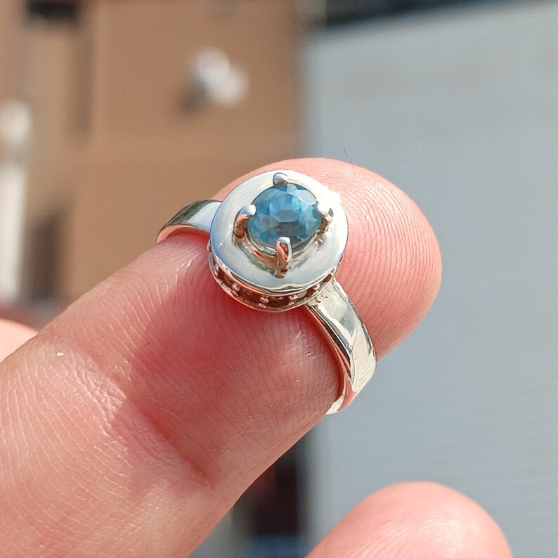 Natural Blue Zircon Ring, Sterling Silver Solitaire Ring, Oval Cut Blue ...