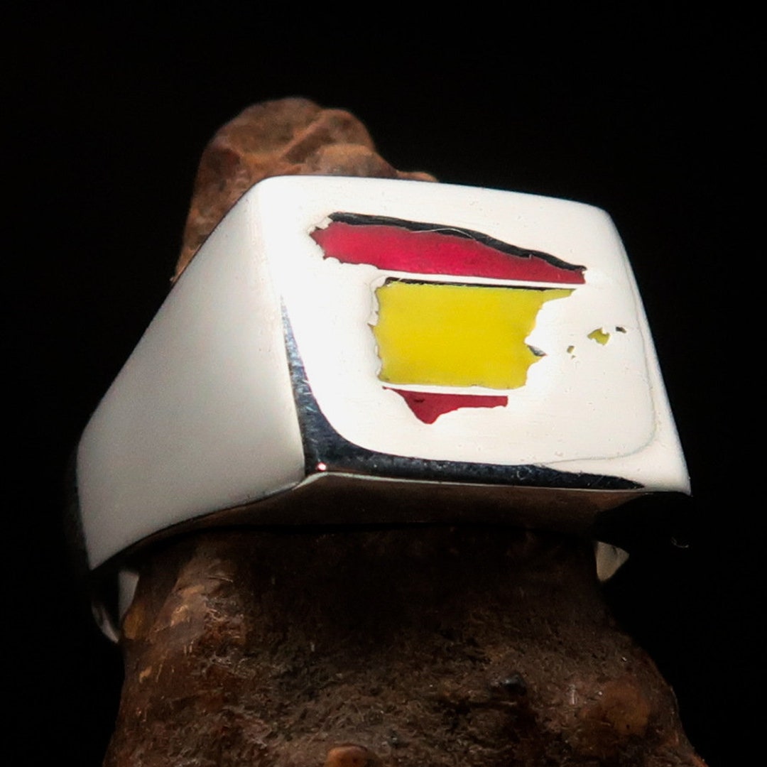 Spanish Flag Ring, Men's Ring, Sterling Silver Ring, Pinky Ring, Flag ...