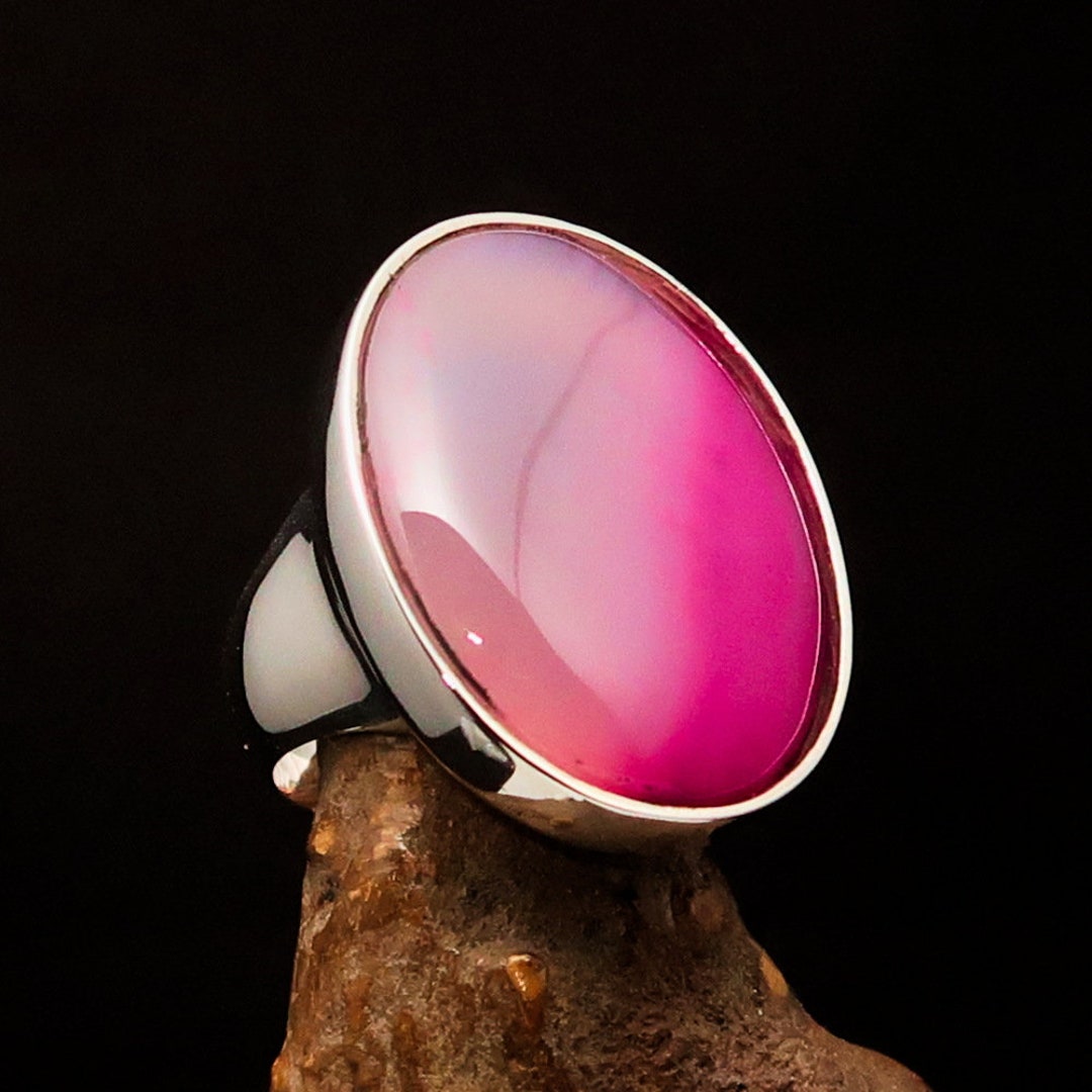 Pink Agate Ring, Sterling Silver Ring, Oval Pink Agate Cabochon ...