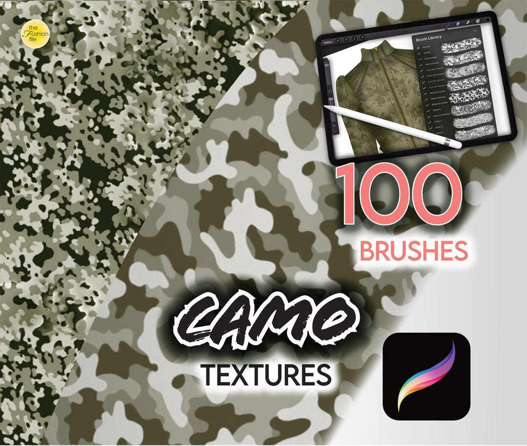 100 PROCREATE CAMOUFLAGE TEXTURES • Procreate Brush Camo Seamless Print ...