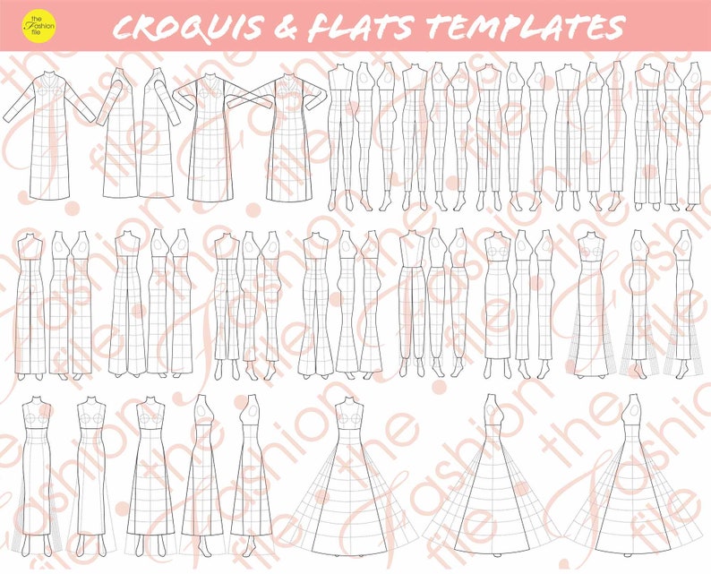 FASHION FLATS TEMPLATES for Tech Packs Bundle • Adobe Illustrator • 22 ...