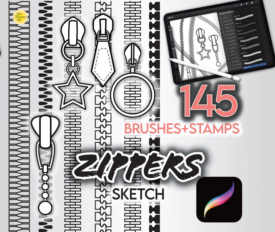 145 PROCREATE FASHION BRUSHES • 96 Zipper Pull Stamps + 49 Zipper Teeth ...