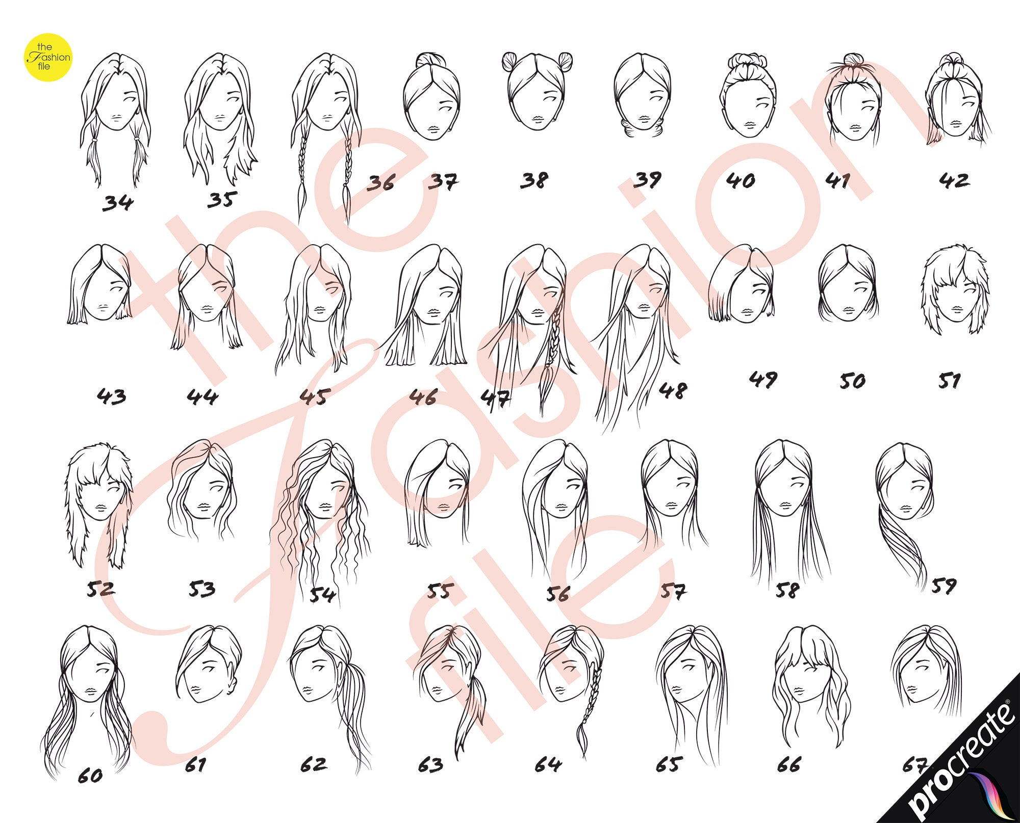 100 PROCREATE HAIRSTYLE Stamps Sized to Fit 9-head Female | Etsy