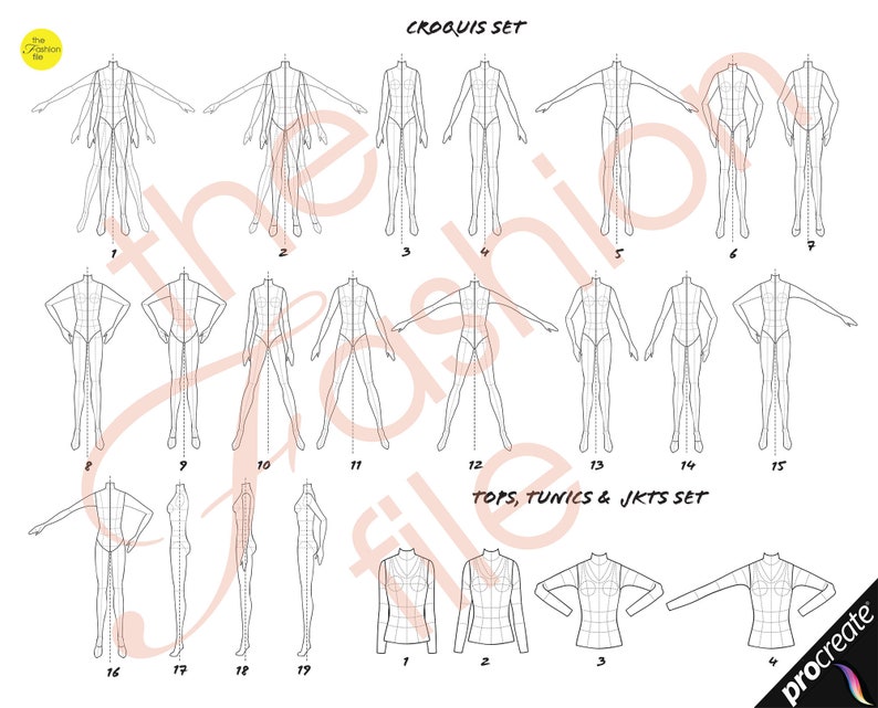 PROCREATE FASHION Stamps for Flat Sketches and Apparel Tech Packs • 100 ...