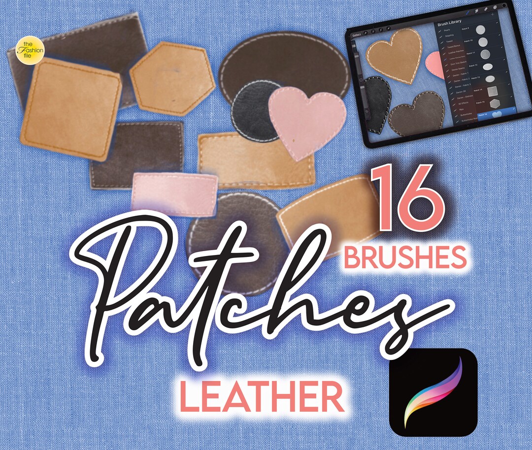 16 PROCREATE LEATHER PATCHES • Realistic Stamps Sketch Fashion Design ...
