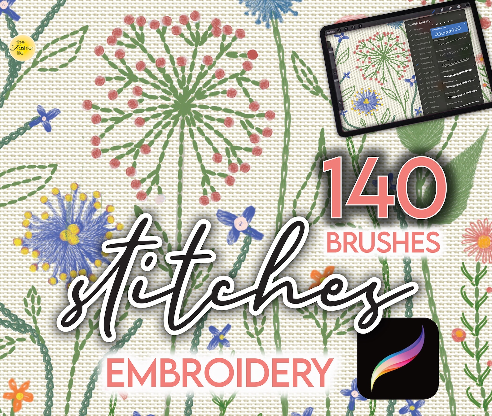 140 PROCREATE STITCHES BRUSHES • Embroidery Fashion Needlework ...