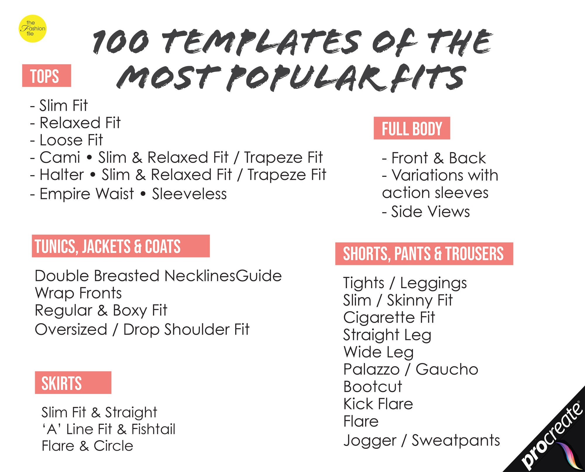 PROCREATE FASHION FLATS Stamps for Tech Packs 100 Basic Fits | Etsy