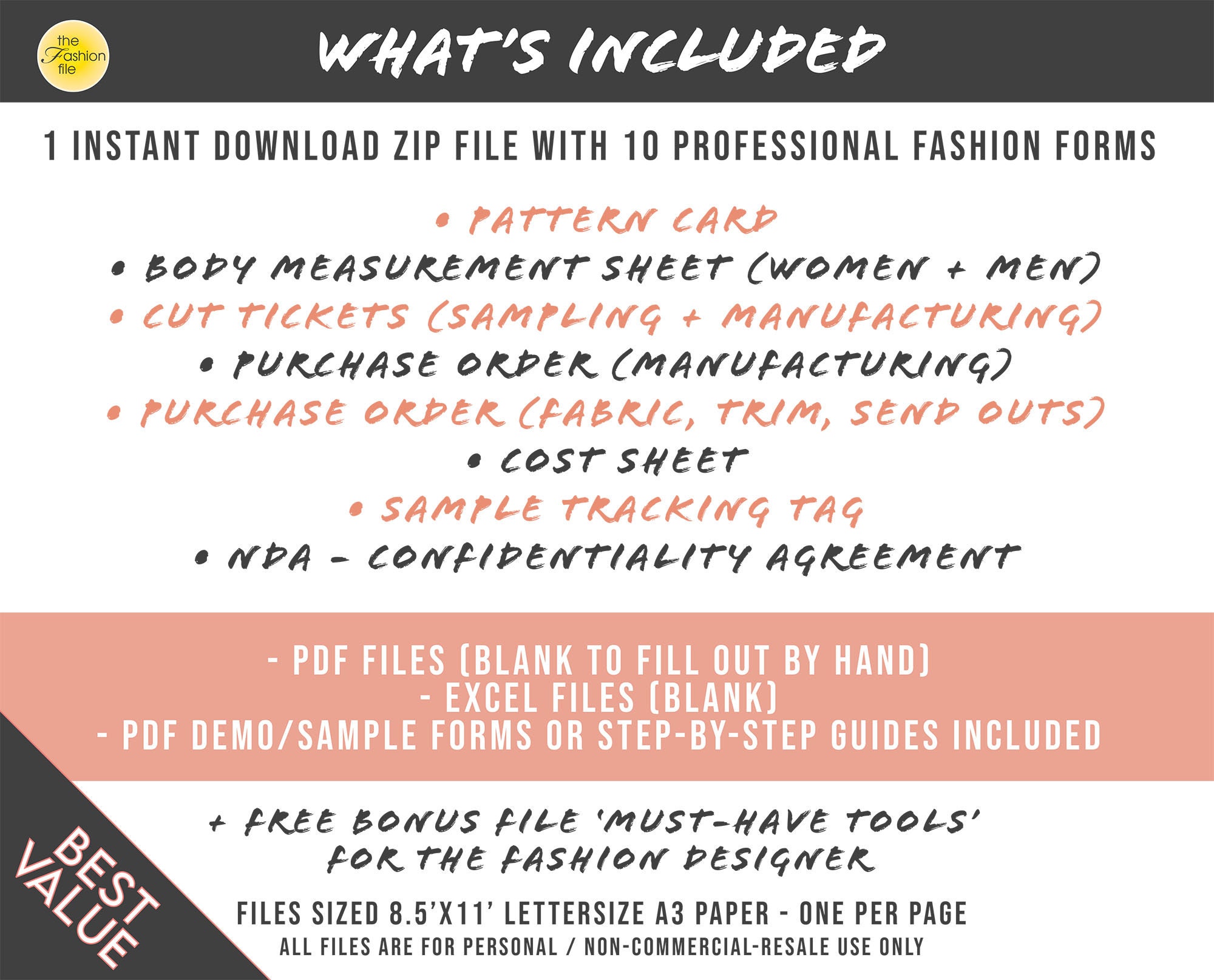 Fashion Designer FORMS TEMPLATES Pack Cost Sheet Pattern - Etsy España