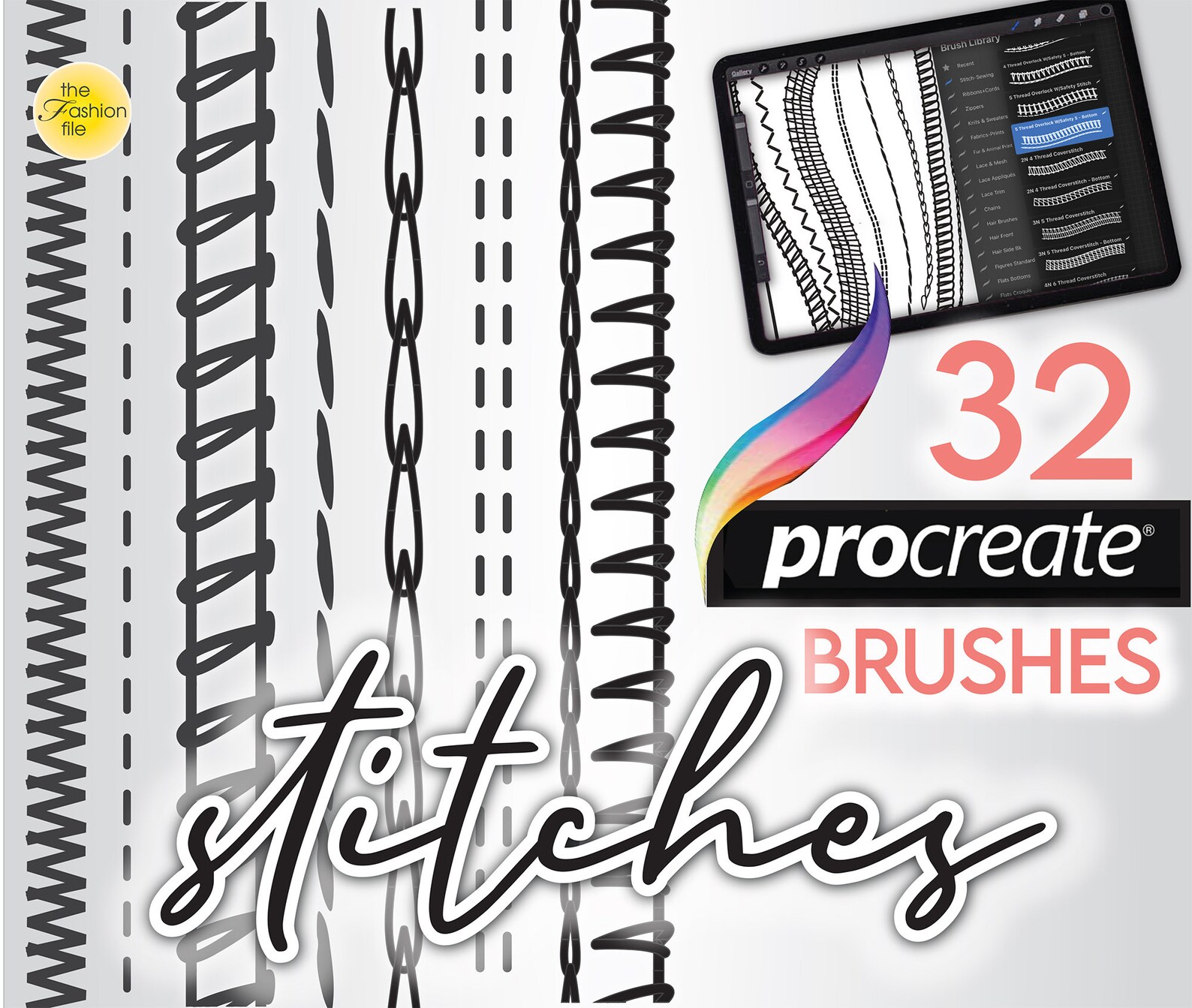 32 PROCREATE FASHION BRUSHES Stitches for Flat Sketches - Etsy