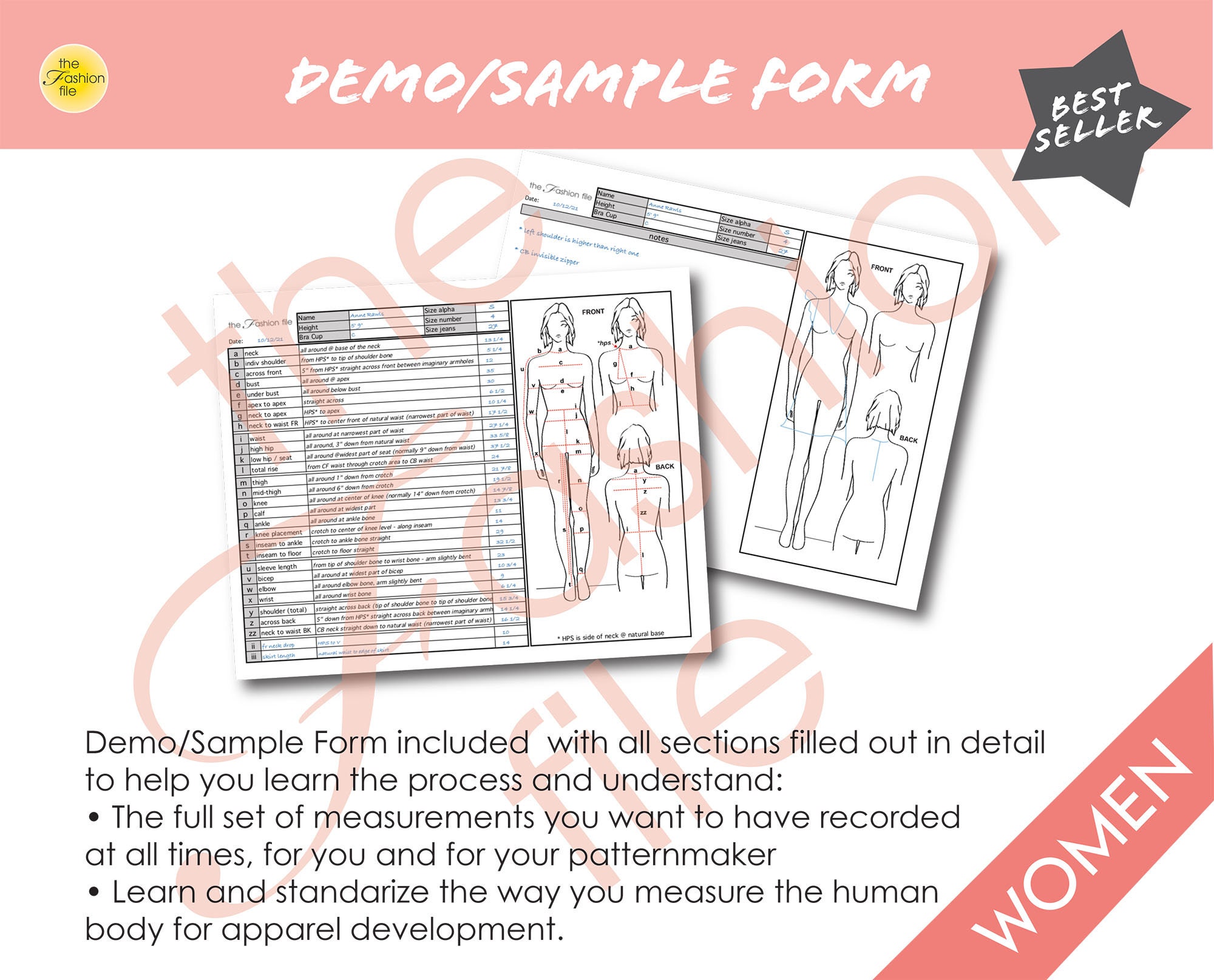 Fashion Designer Template WOMEN BODY MEASUREMENT Sheet - Etsy