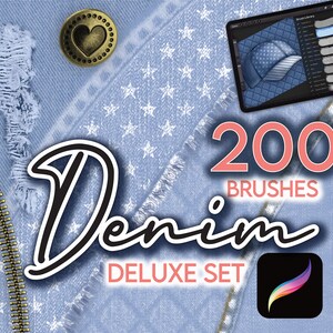 200 PROCREATE DENIM Brush Set Textures 3D Effects Realistic Buttons ...