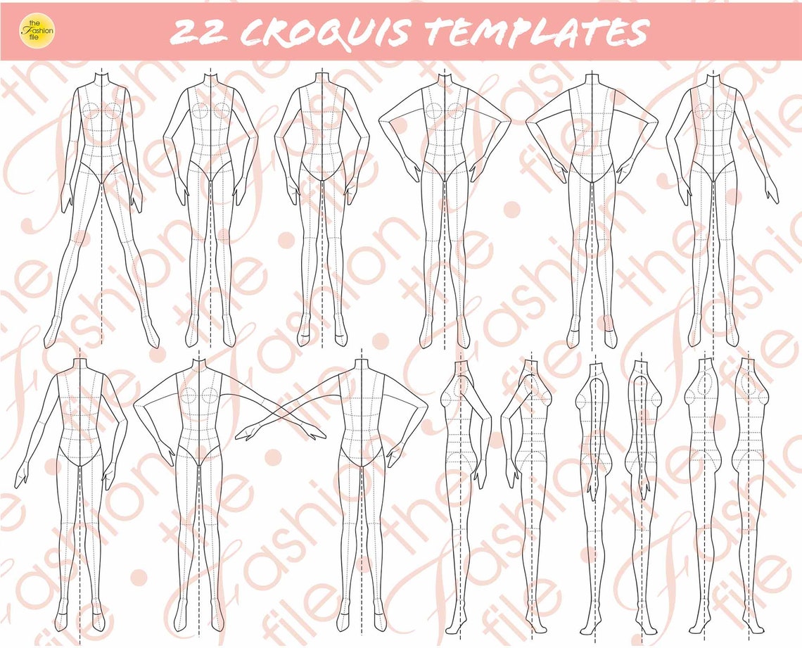 FASHION FLATS TEMPLATES 22 Female Full Body Croquis for - Etsy