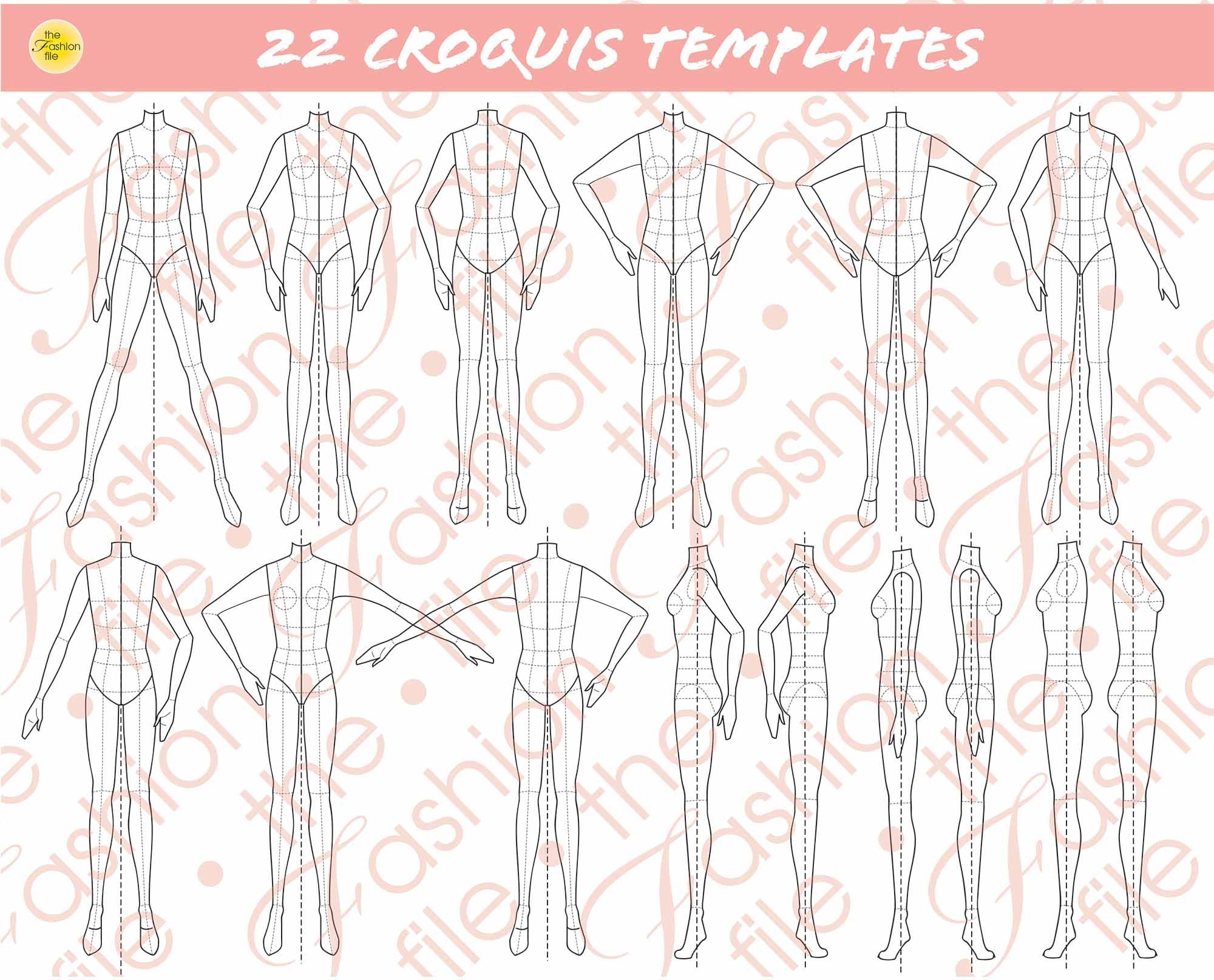 FASHION FLATS TEMPLATES 22 Female Full Body Croquis for - Etsy