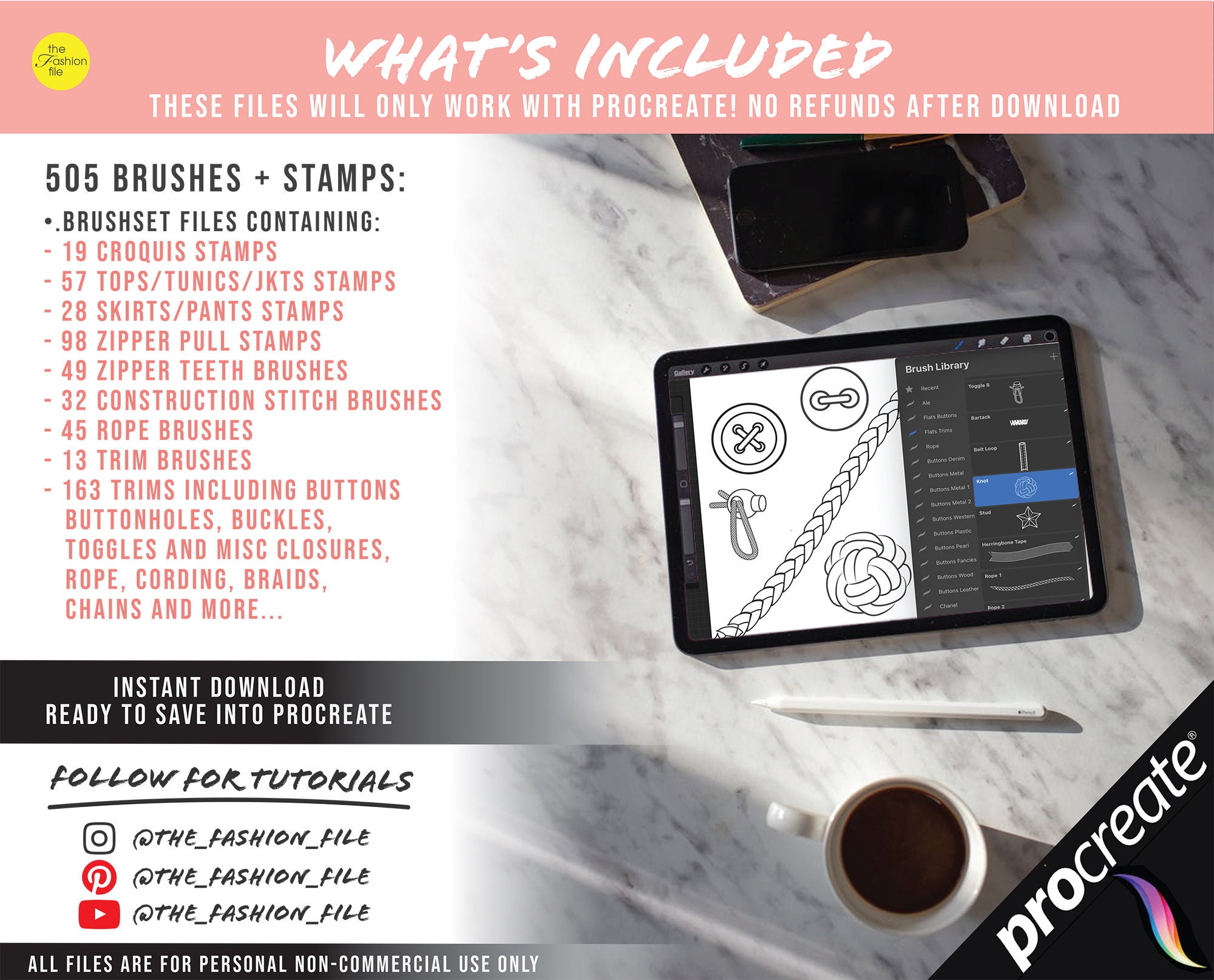 505 PROCREATE FASHION BRUSHES • for Flat Sketches: Clothing Templates ...