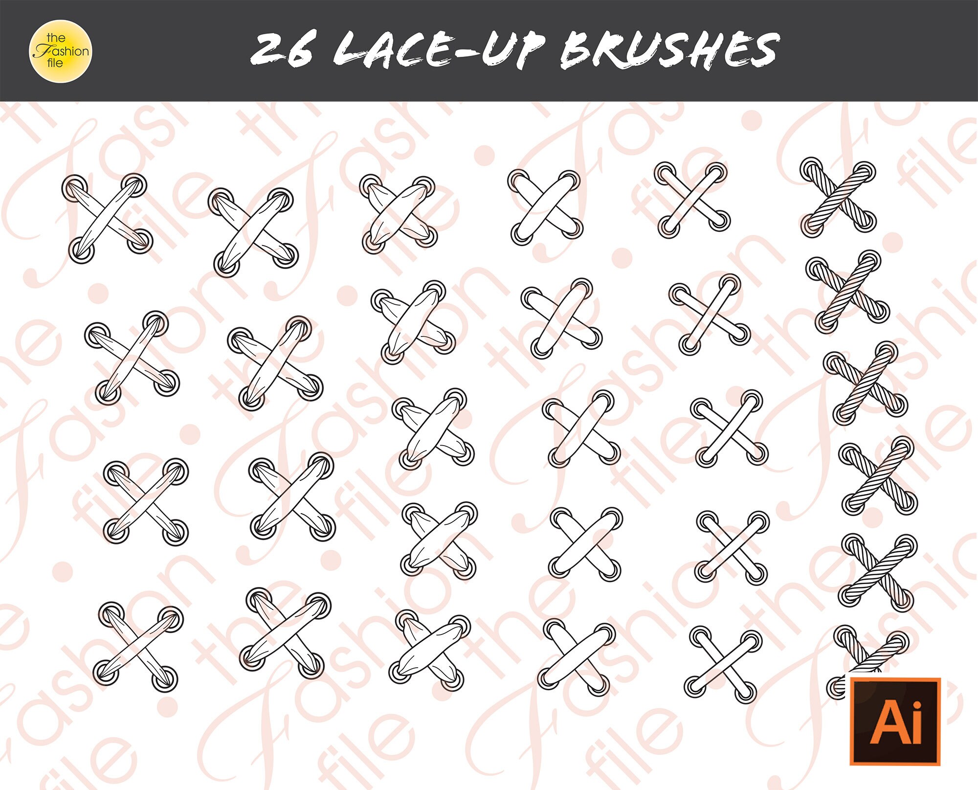 50 LACE-UP Brushes + Bows for Adobe ILLUSTRATOR Fashion Flats • Corset ...