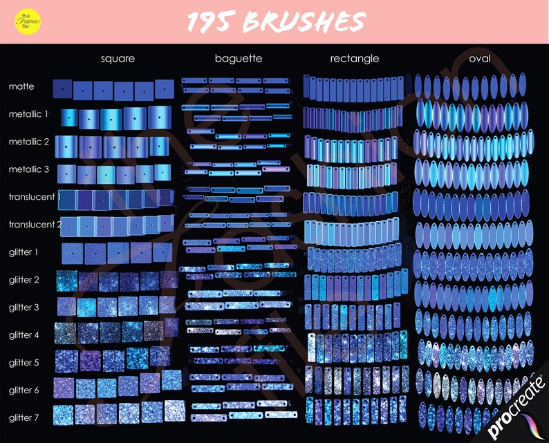 195 PROCREATE FASHION BRUSHES • Sequins Sparkly Metallic Glitter ...