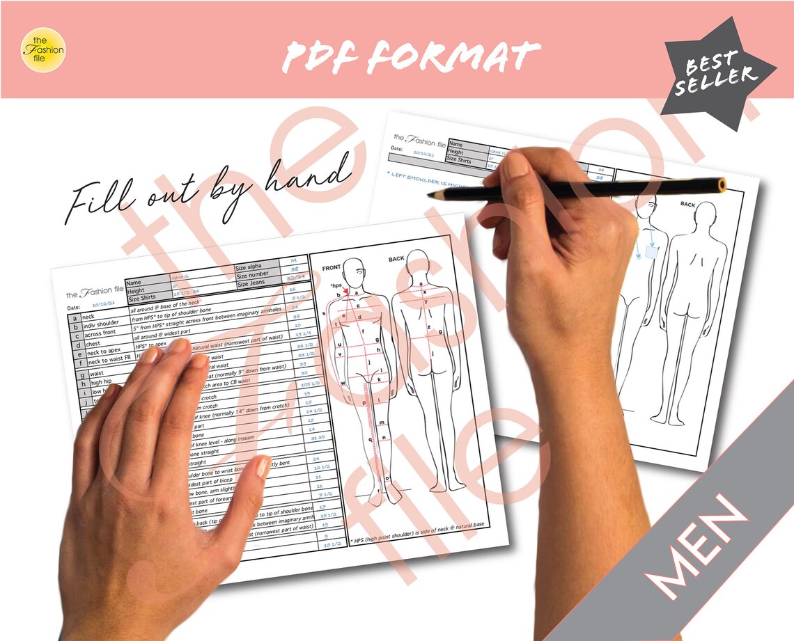 Fashion Template Men's BODY MEASUREMENT Sheet Sewing - Etsy